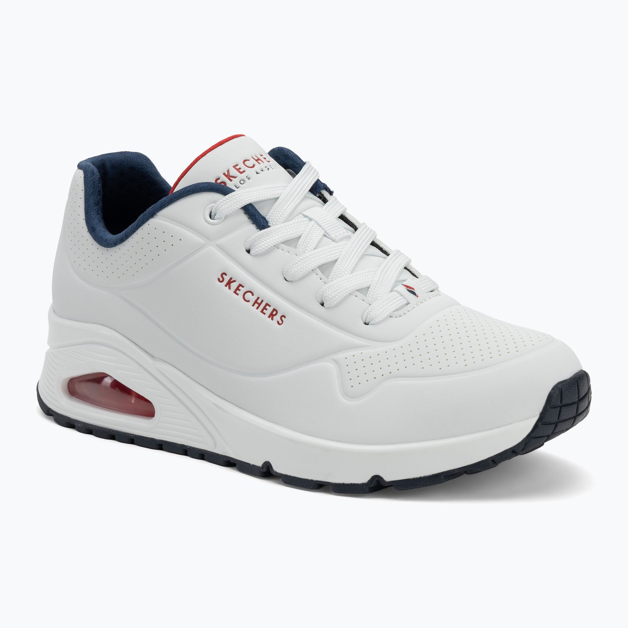 Schuhe Damen SKECHERS Uno Stand On Air white durabuck/navy/red trim ...
